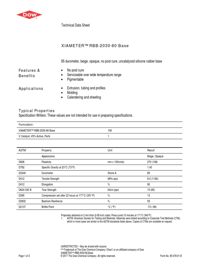 XIAMETER™ RBB-2030-80 Base: Features & Benefits Applications | PDF | Silicone | Dow Chemical Company