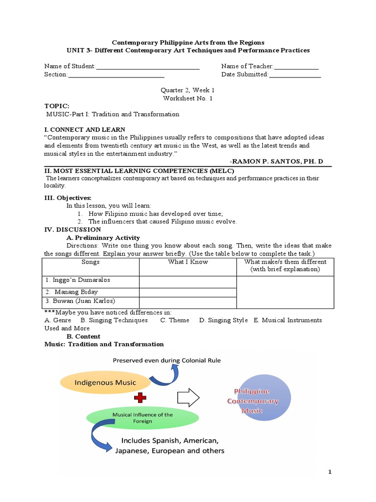 Contemporary Arts Quarter 2 WEEK 1 | PDF | Songs | Folk Music