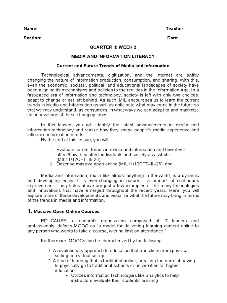 Current Trends in Media & Information | PDF | Massive Open Online ...