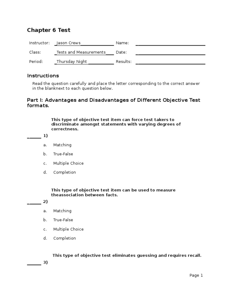 Objective Test | PDF | Multiple Choice | Test (Assessment)