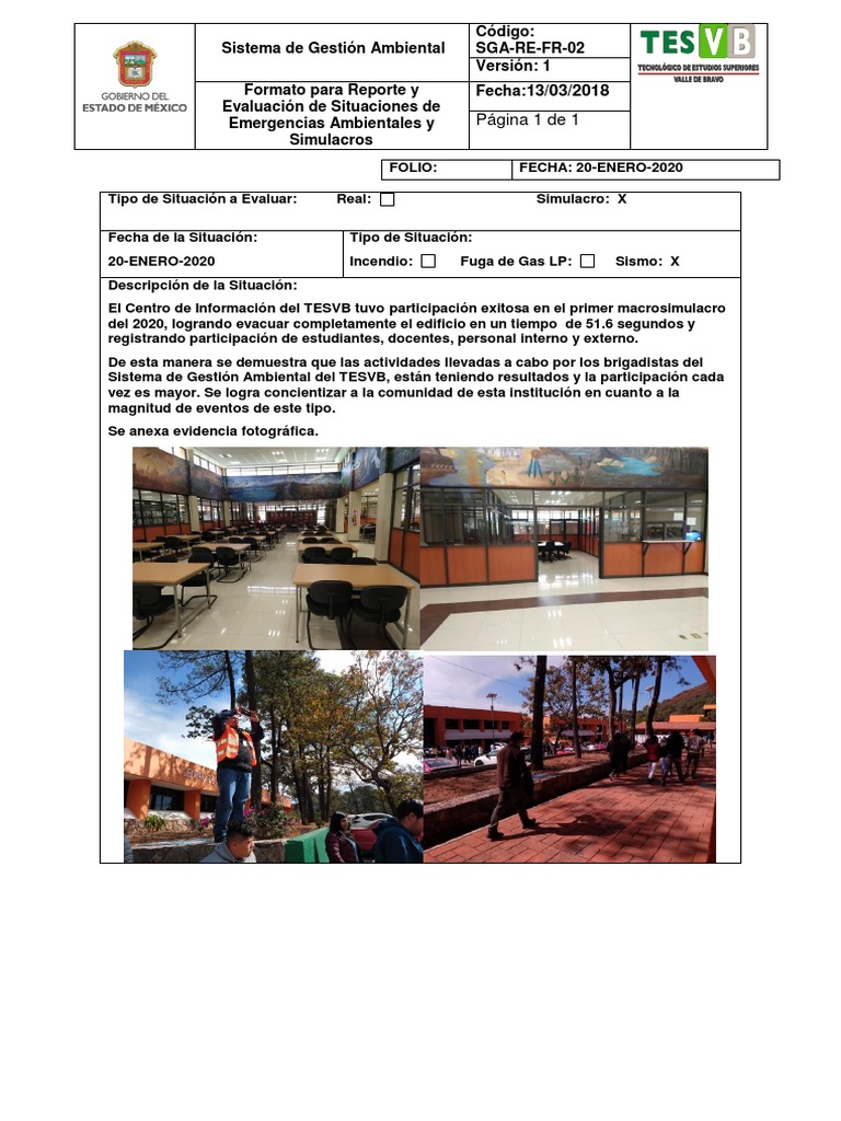 Reporte Simulacro Enero 2020 | PDF