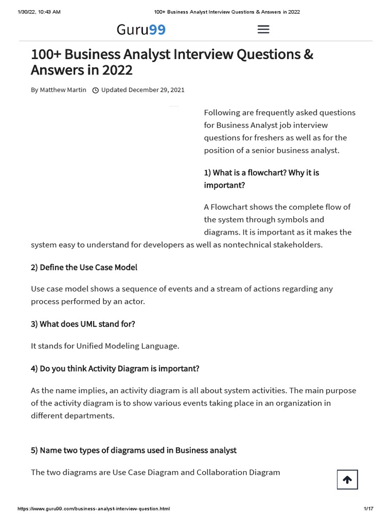 100+ Business Analyst Interview Questions & Answers in 2022 | PDF | Use ...