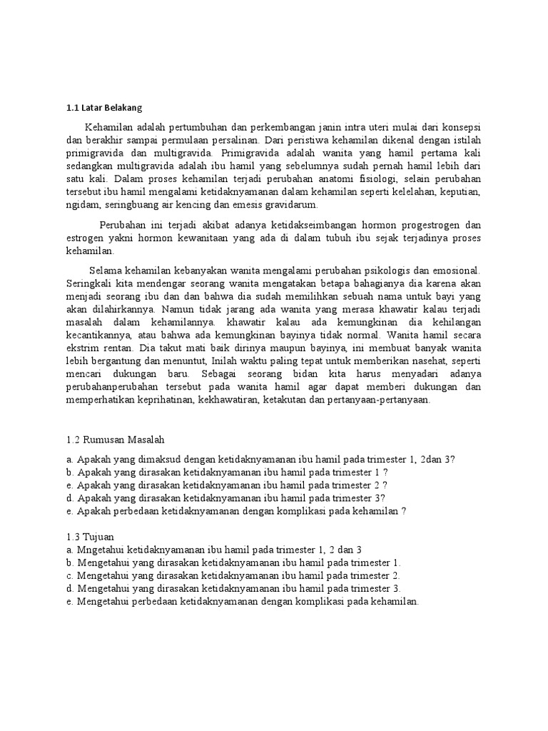 Ketidaknyamanan Ibu Hamil per Trimester | PDF