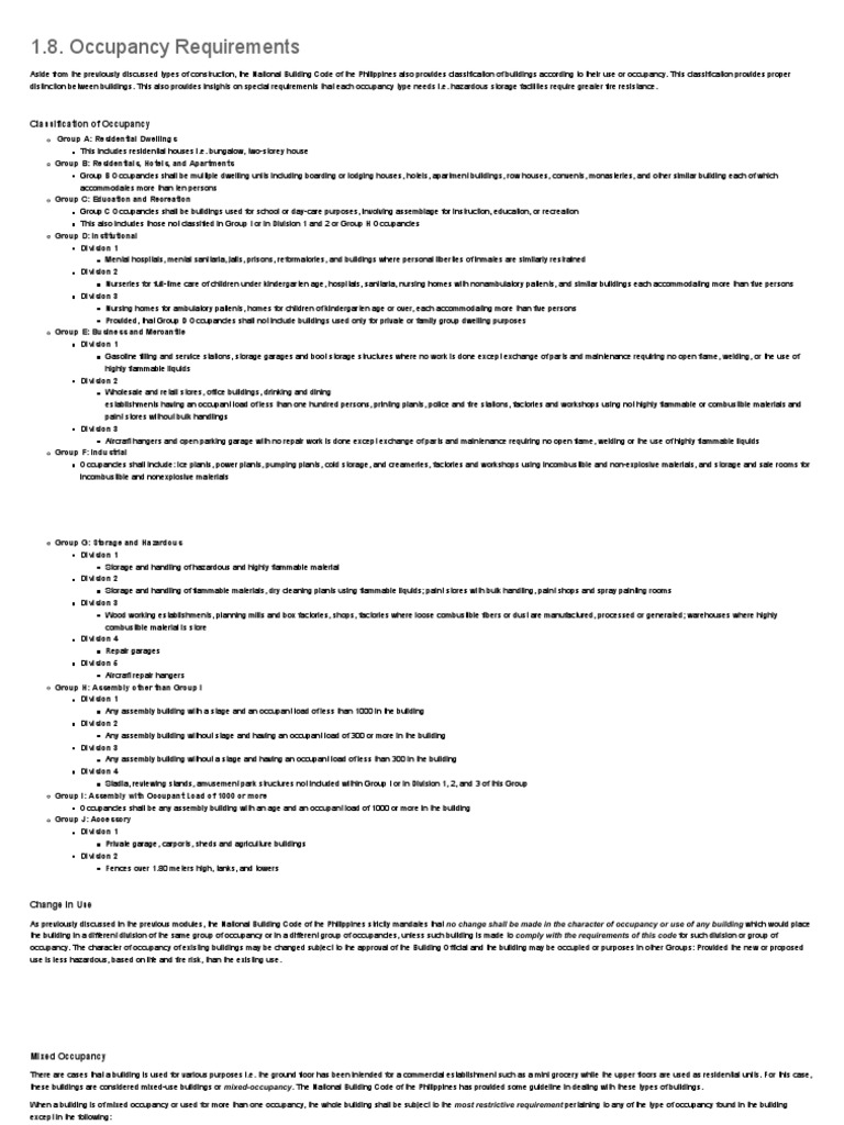 Building Occupancy Classifications PH | PDF