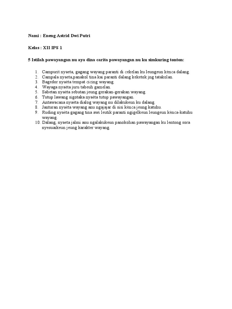 Eneng Astrid Dwi Putri - Istilah Pawayangan B. Sunda | PDF