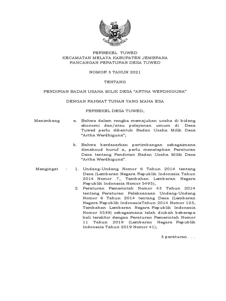 Contoh Perdes Pendirian BUM Desa | PDF