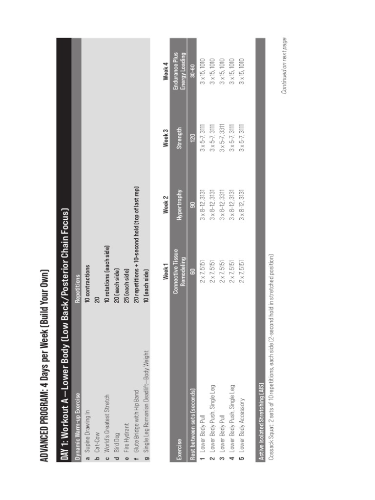 ADVANCED PROGRAM 4 Days Per Week Build Your Own | PDF | Strength ...