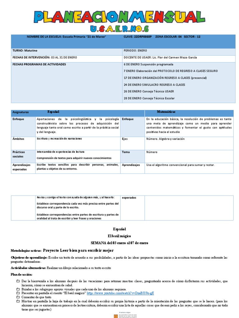 Planeacion Enero | PDF | Educación primaria | Aprendizaje