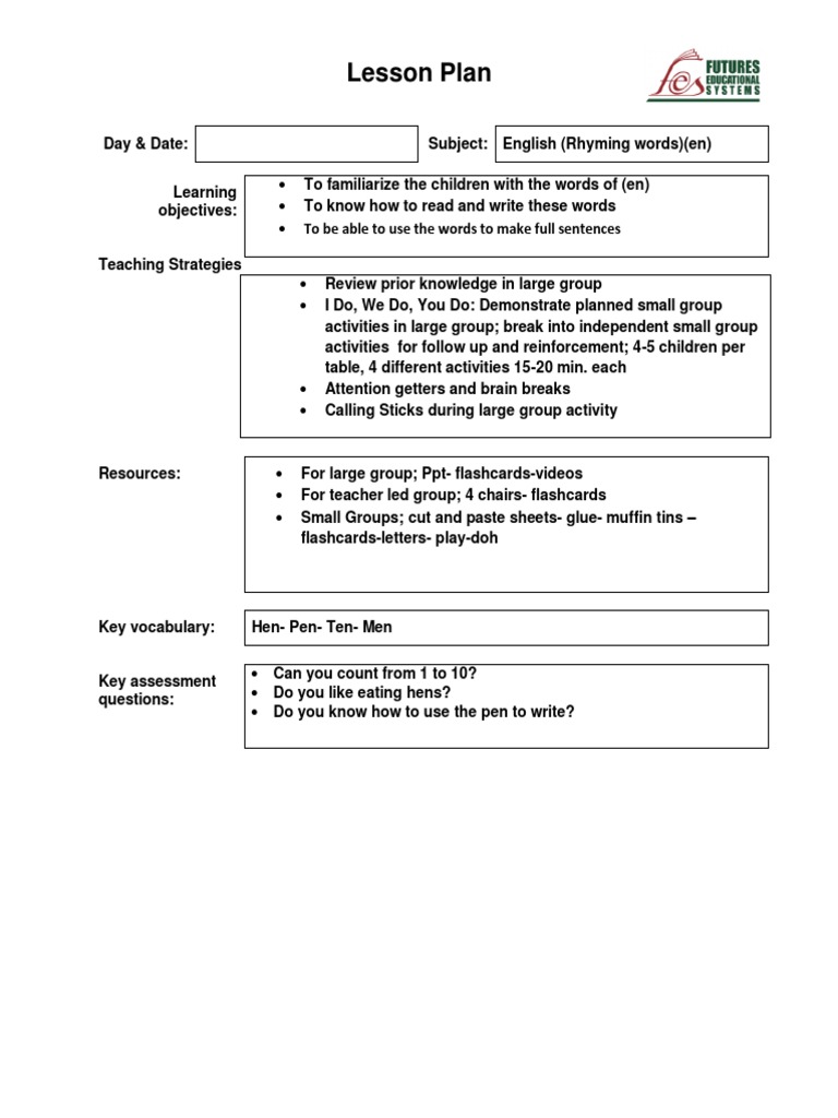 Rhyming Words (En Family) | PDF | Lesson Plan | Communication