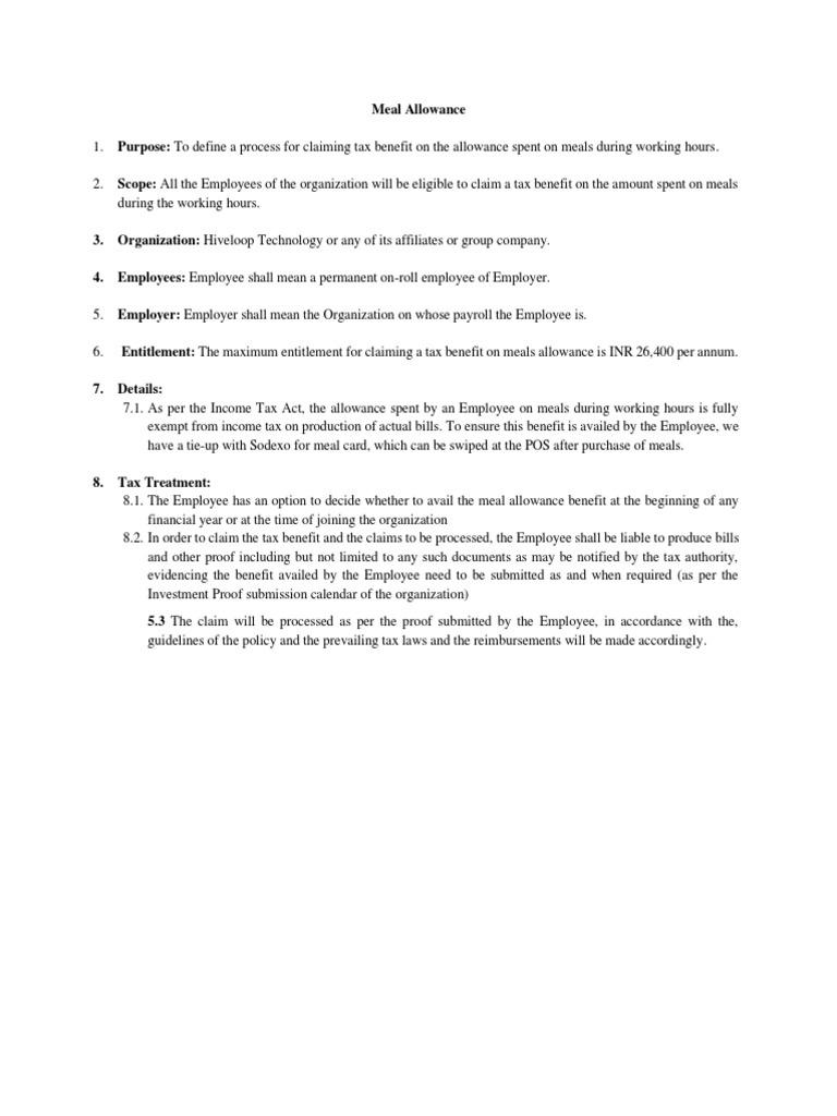 Meal Allowance | PDF