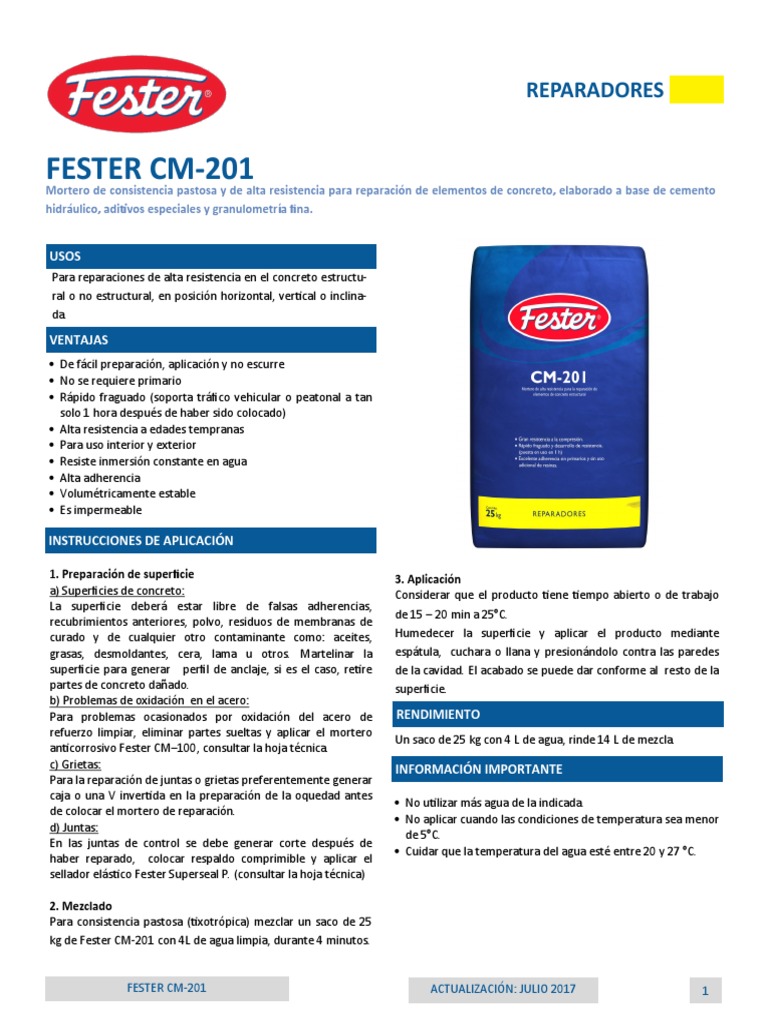 Fester CM 201 | PDF | Hormigón | Materiales de construcción