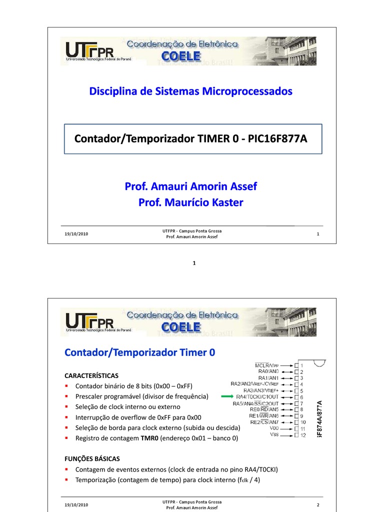 Apresentacao TIMER0 PIC16F877A | PDF | Cronômetro | Tecnologia digital
