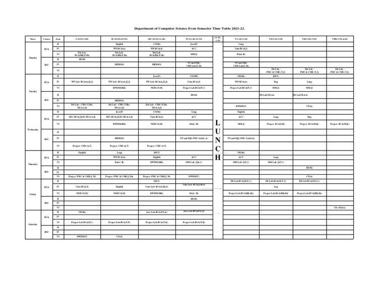 Computer Science Time Table 2021-22 | PDF | Data | Computing