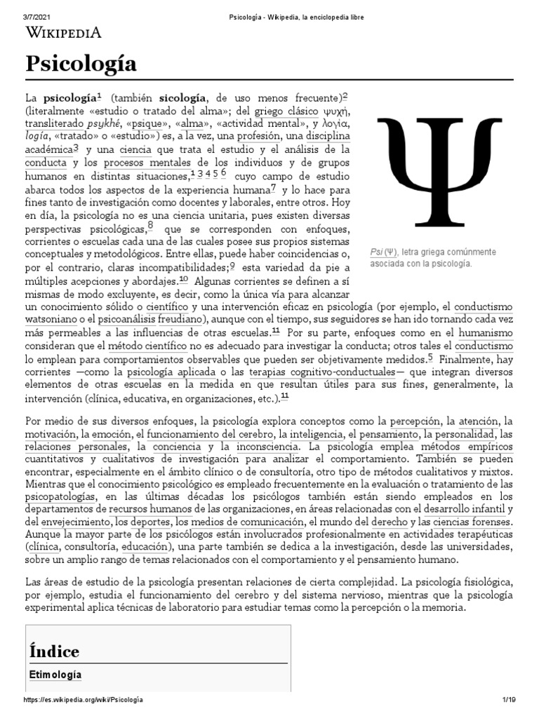Psicología - Wikipedia, La Enciclopedia Libre | PDF | Sicología ...