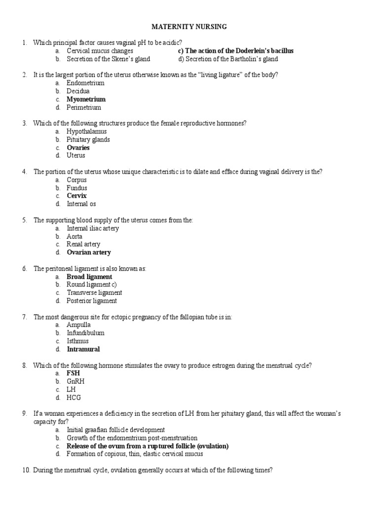 Maternity Nursing C) The Action of The Doderlein's Bacillus | PDF ...