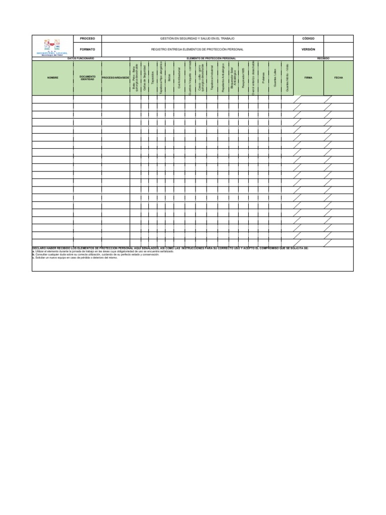 Planilla de Epp | PDF