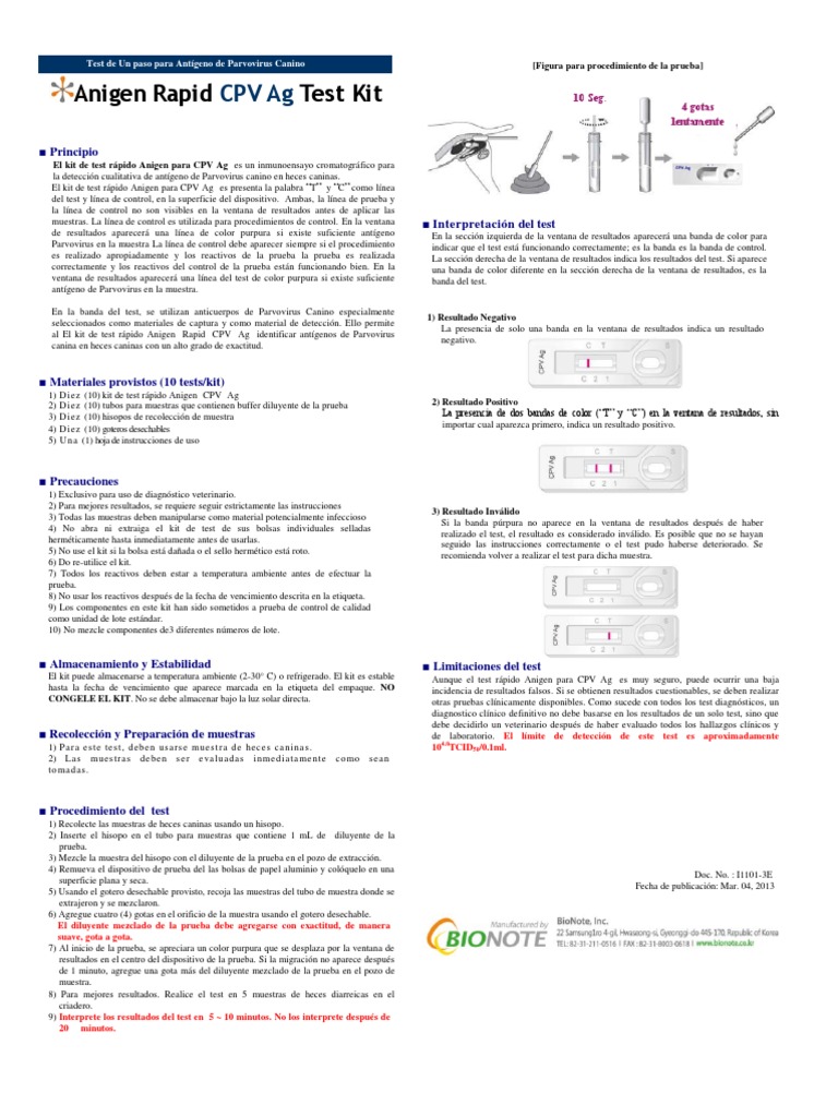 Anigen Rapid CPV Ag Test Kit | PDF | Medicina CLINICA | Especialidades ...