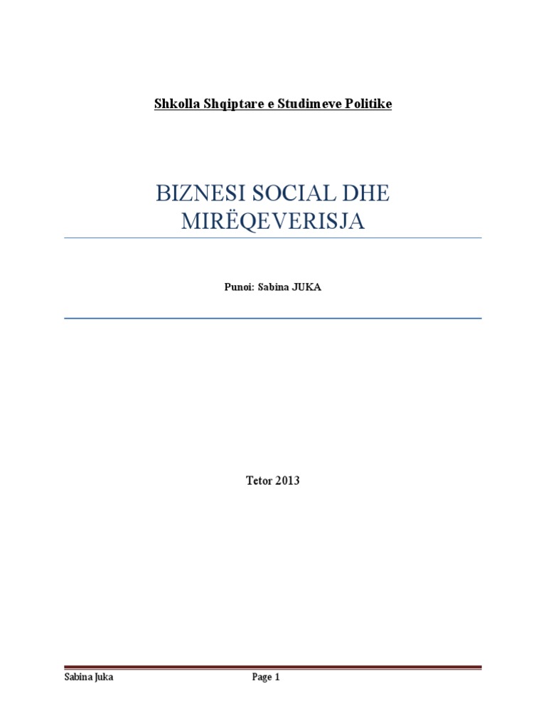 Biznesi Social Dhe Mireqeverisja - Sabina JUKA | PDF