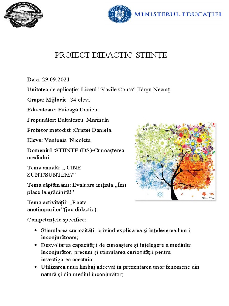 PROIECT DIDACTIC - Stiinte Atestat | PDF
