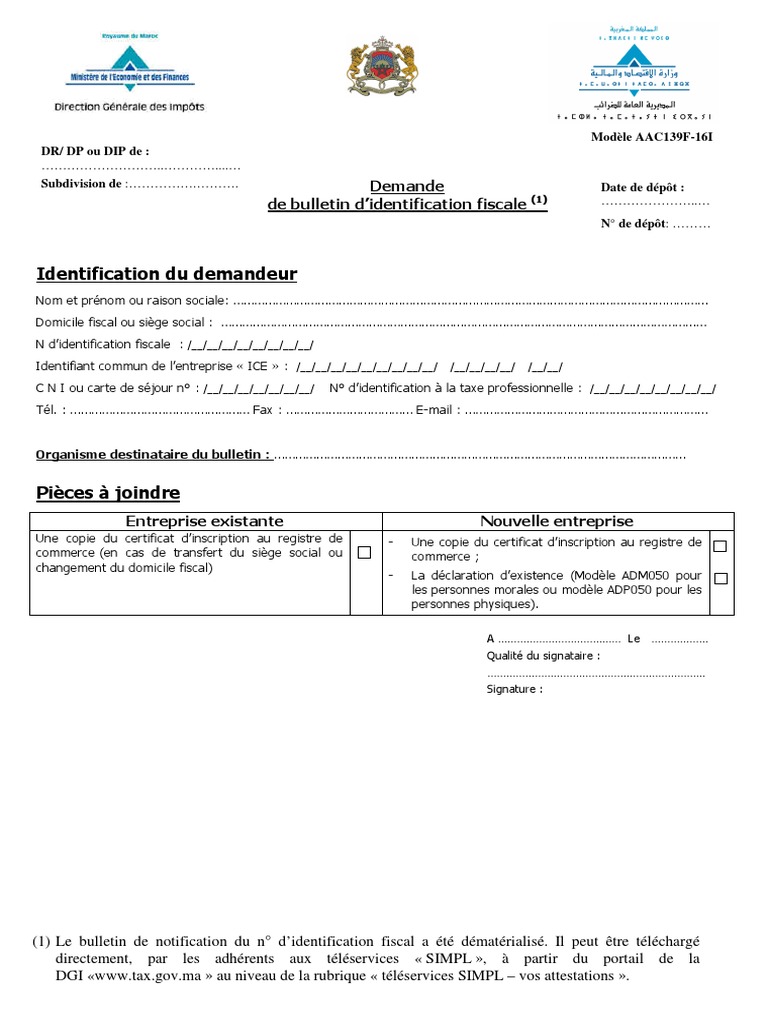 Demande d'identification fiscale au Maroc | PDF | Finance et gestion ...