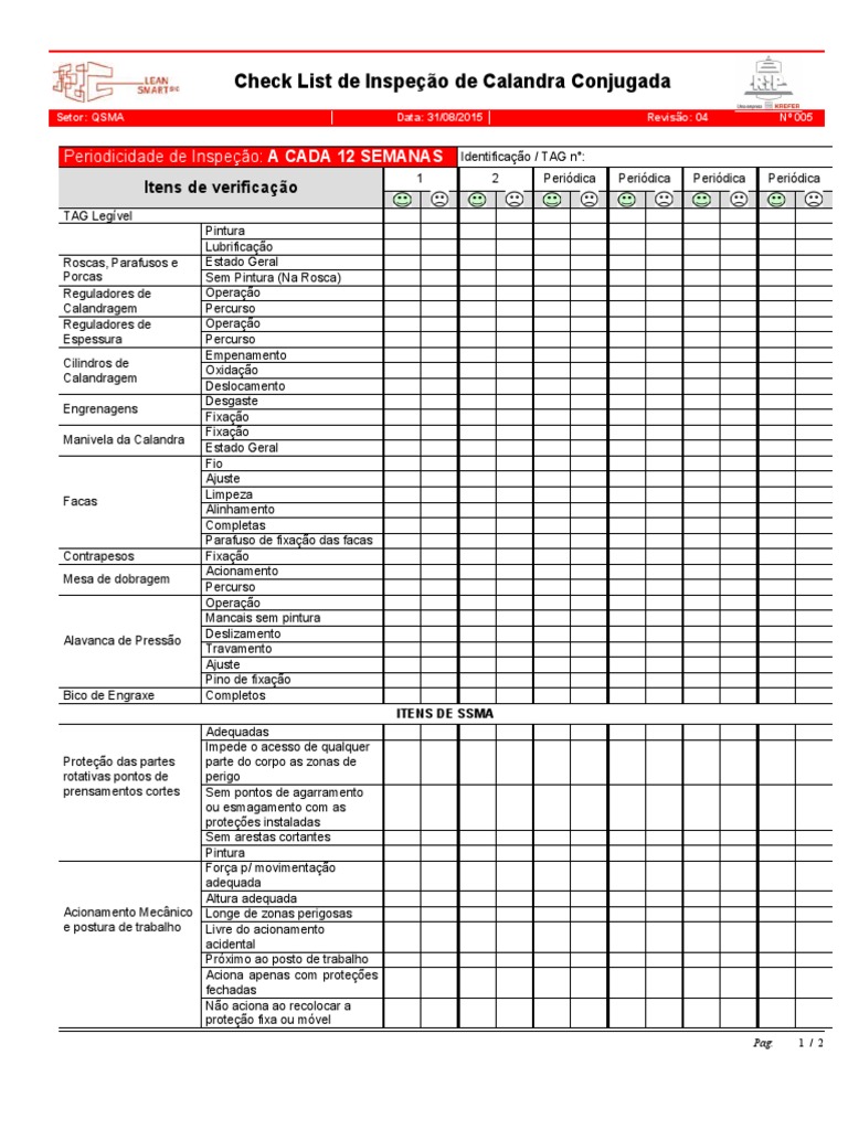 IT G 09 001 - Check List 005 - Rev 04 - Calandra Conjugada | PDF | Parafuso | Engenharia Mecânica