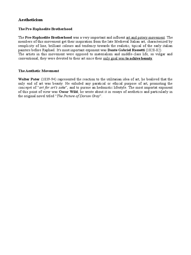 Aestheticism: The Pre-Raphaelite Brotherhood | PDF