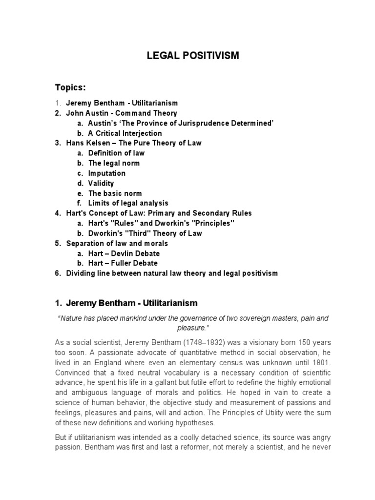 An Overview of Legal Positivism: Exploring the Theories of Bentham ...
