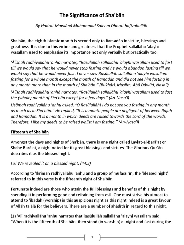 The Significance of Shaban | PDF | Hadith | Prophets And Messengers In ...