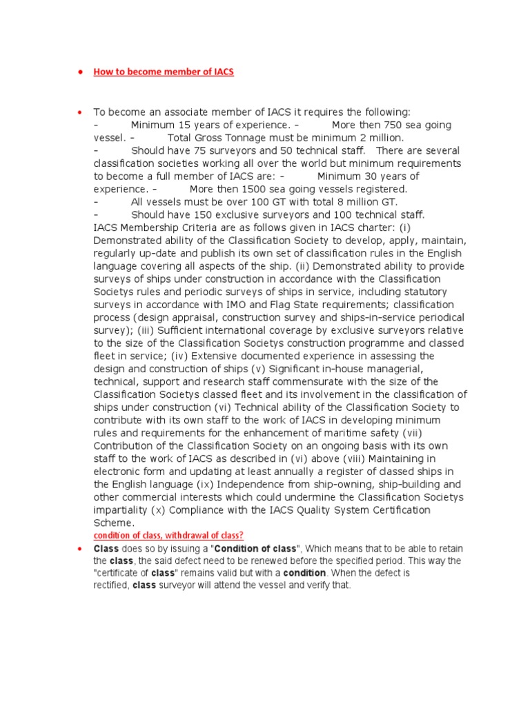 How To Become Member of IACS: Class Does So by Issuing A "Condition of ...