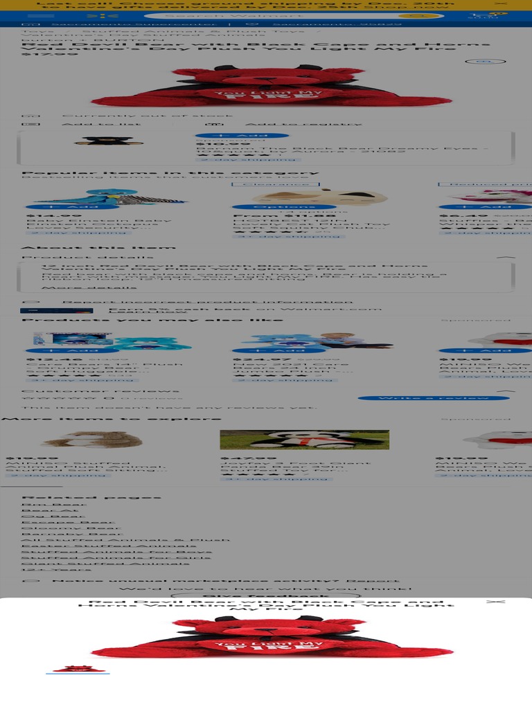 Red Devil Bear With Black Cape and Horns Valentine's Day Plush You ...