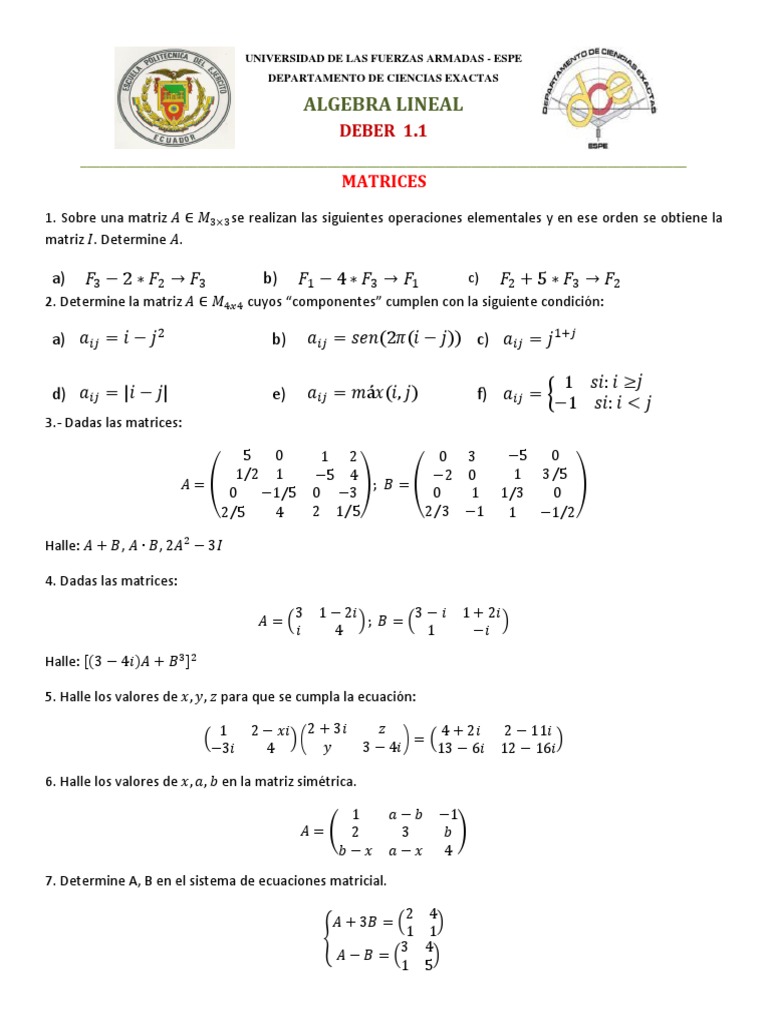 Deberes 1.1 | PDF | Matriz (Matemáticas) | Álgebra abstracta