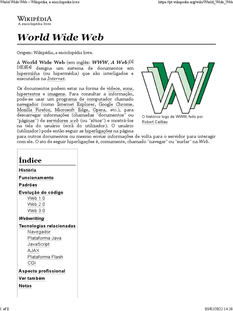 World Wide Web - Wikipédia, A Enciclopédia Livre | PDF | Rede mundial ...