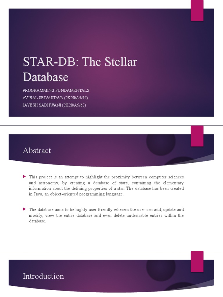 STAR-DB: The Stellar Database: Programming Fundamentals AVIRAL ...