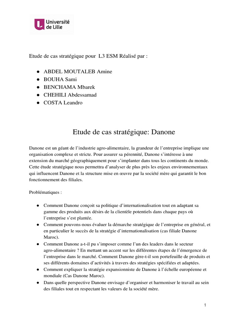Etude de Cas Stratégique - Danone | PDF | Business | Économie