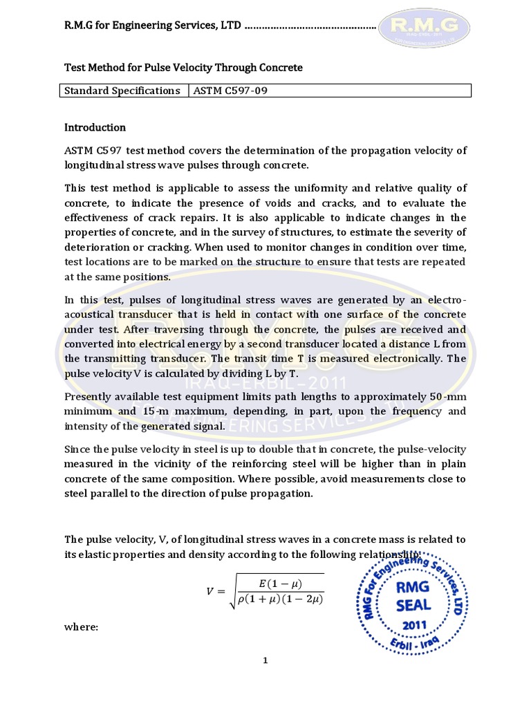 4-Method Statement UPV ASTM C597 - VER - 001 | PDF | Concrete | Waves