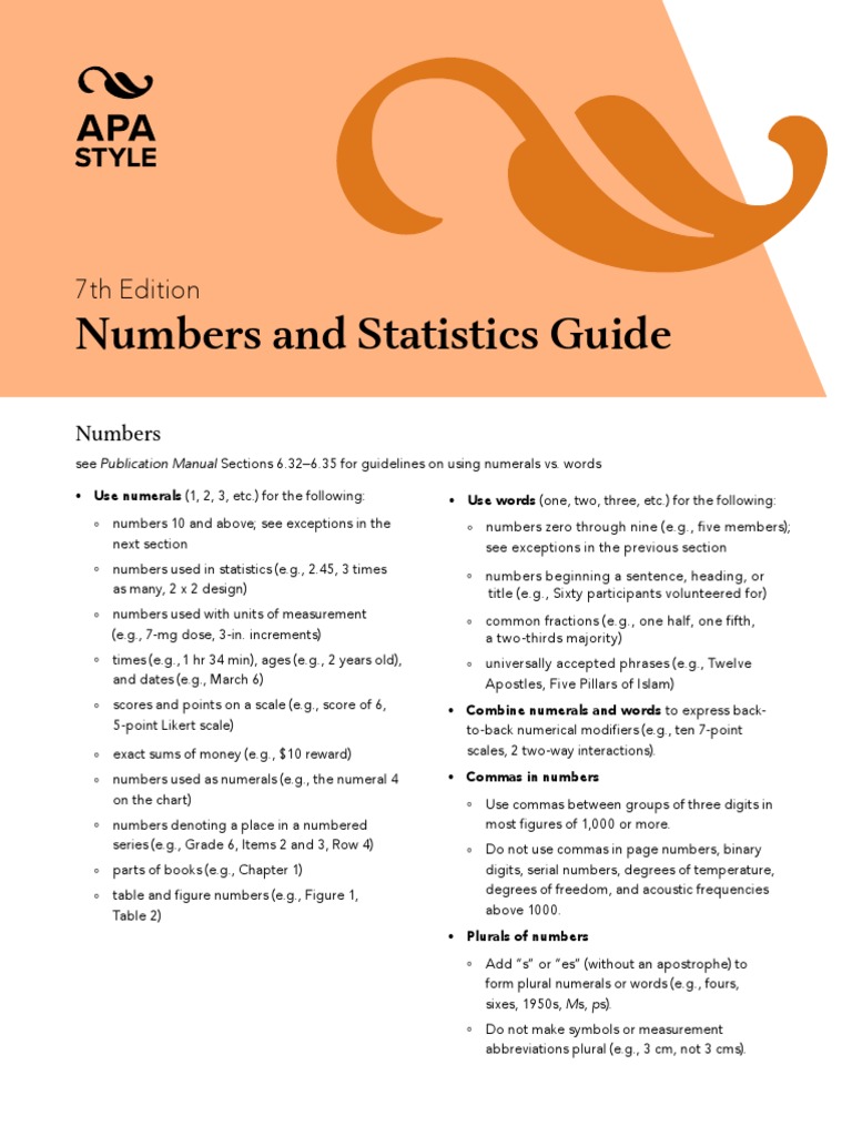 APA 7th Edition: Numbers & Statistics Guide | PDF | Decimal ...