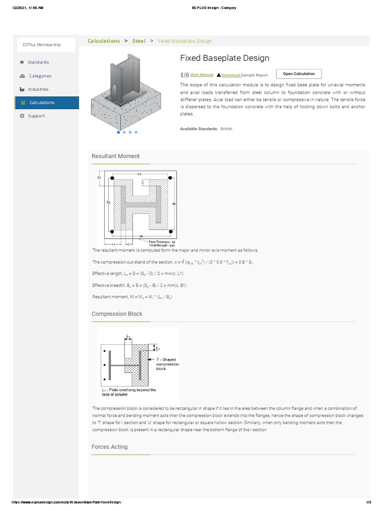 Fixed Base Plate Design-ECPLUS Design | PDF | Column | Screw