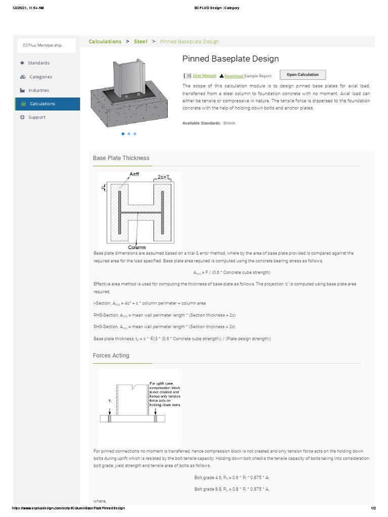 Pinned Base Plate-ECPLUS Design | PDF | Strength Of Materials | Screw