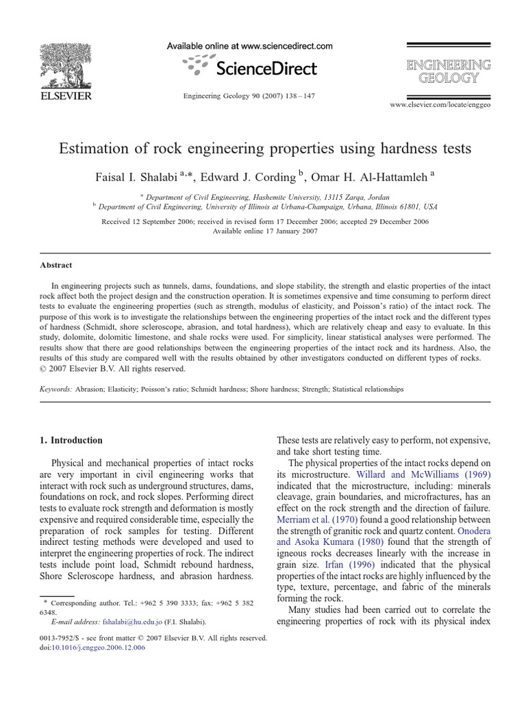 Estimation of Rock Engineering Properties Using Hardness Tests ...
