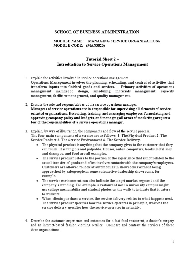 MSO Tutorial 2 - Service Operations Management - STUDENT | PDF ...
