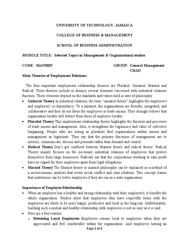 Main Theories of Employment Relations | PDF | Employment | Industrial ...