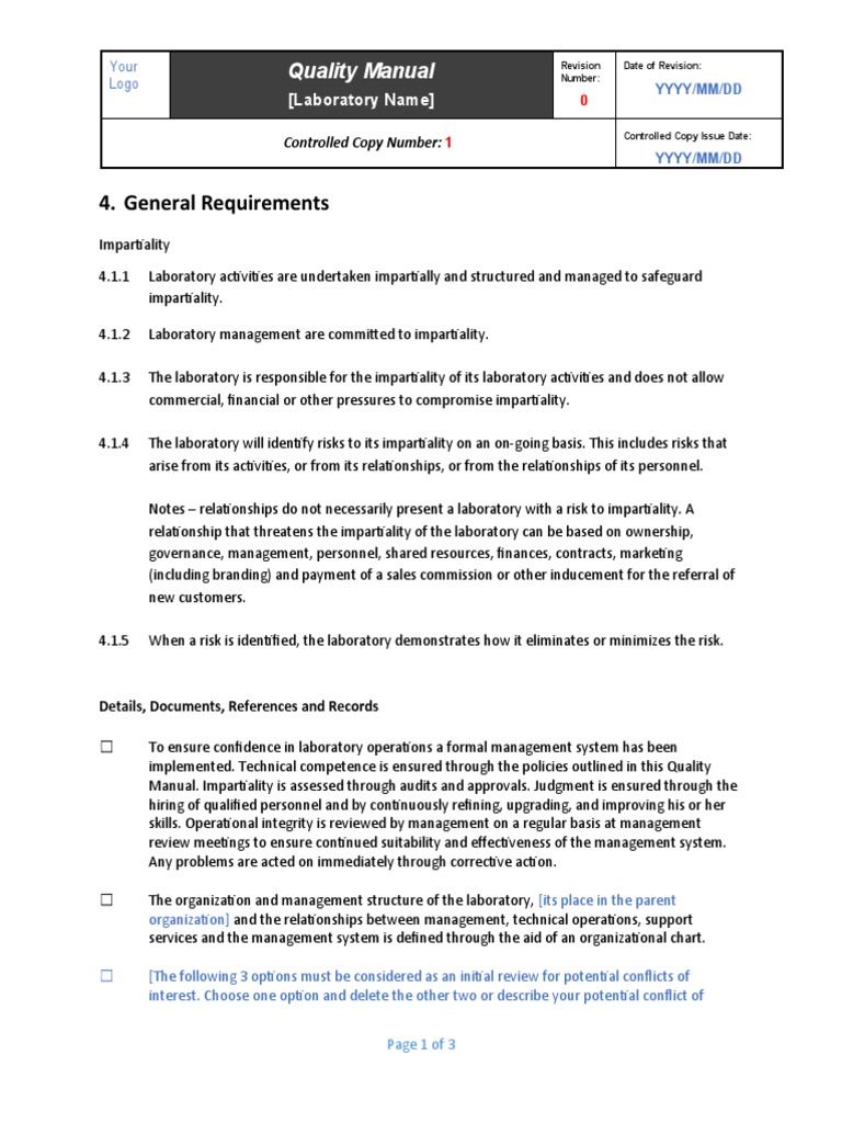 General Requirements: Quality Manual | PDF | Laboratories | Employment