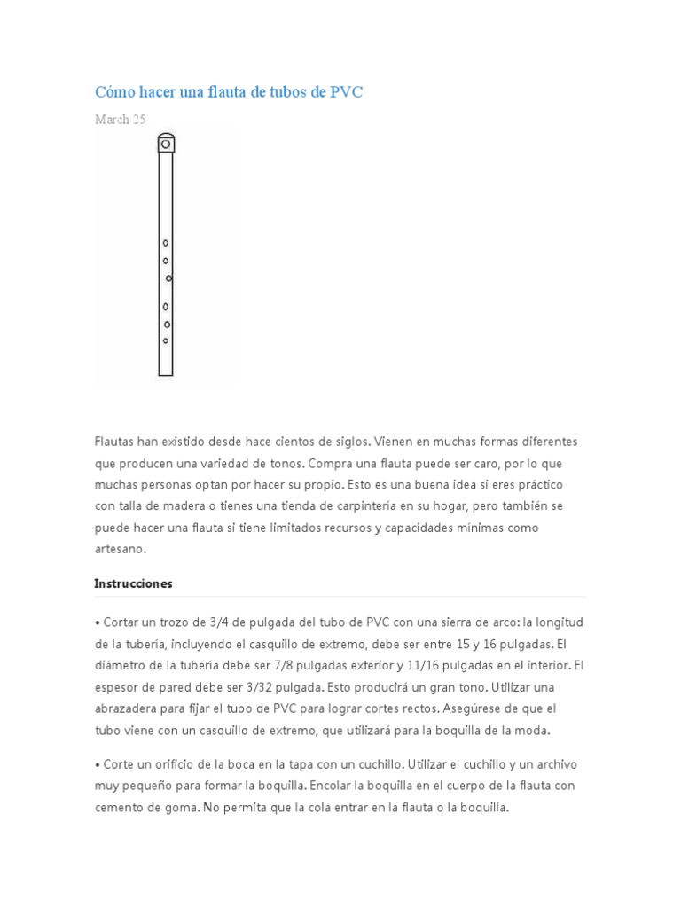 Cómo hacer flauta de PVC paso a paso | PDF | Flauta | Pulgada