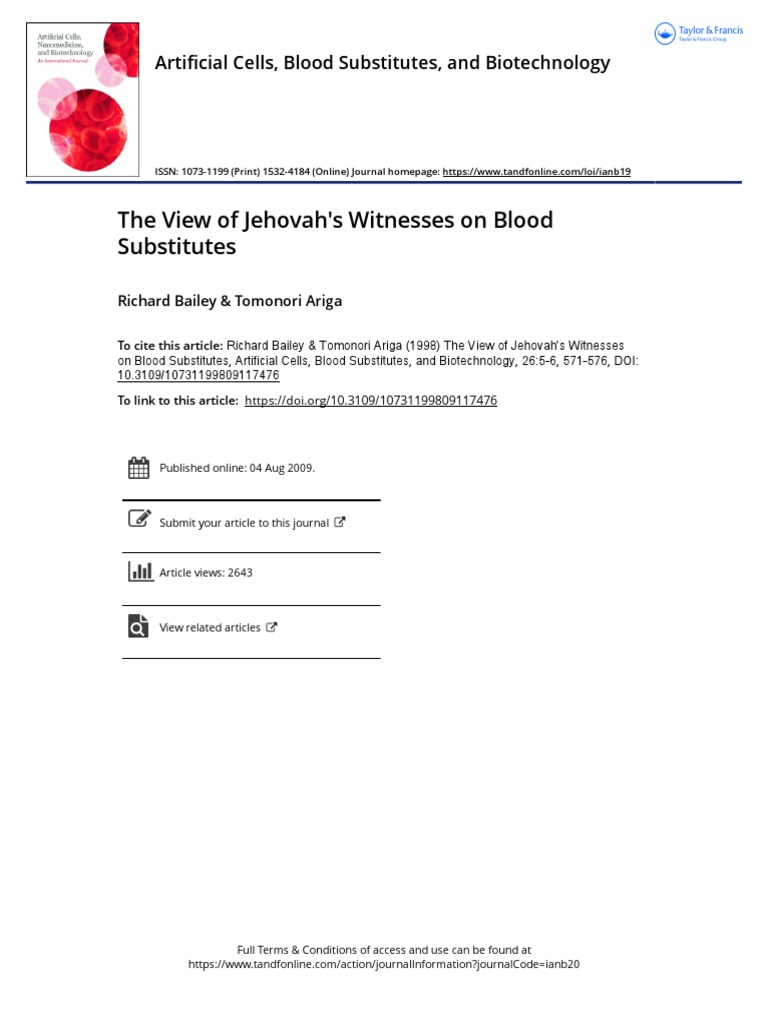 The View of Jehovah S Witnesses On Blood Substitutes | PDF | Informed ...
