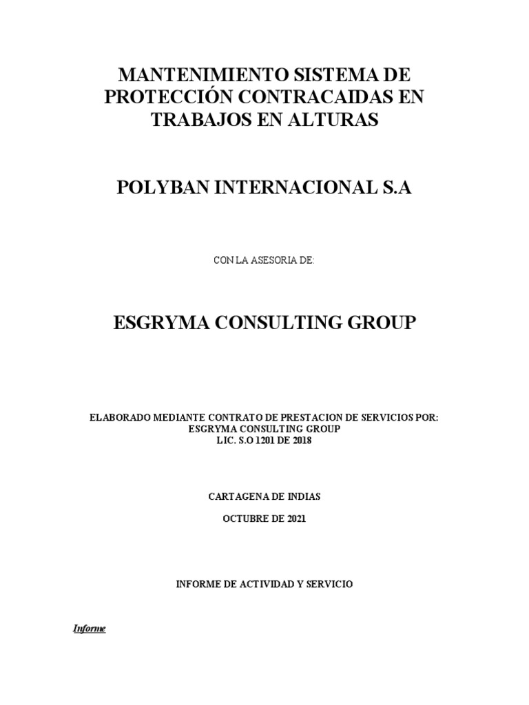 Informe Manteniemiento de Lineas de Vida Vertical Fijas - Polyban | PDF