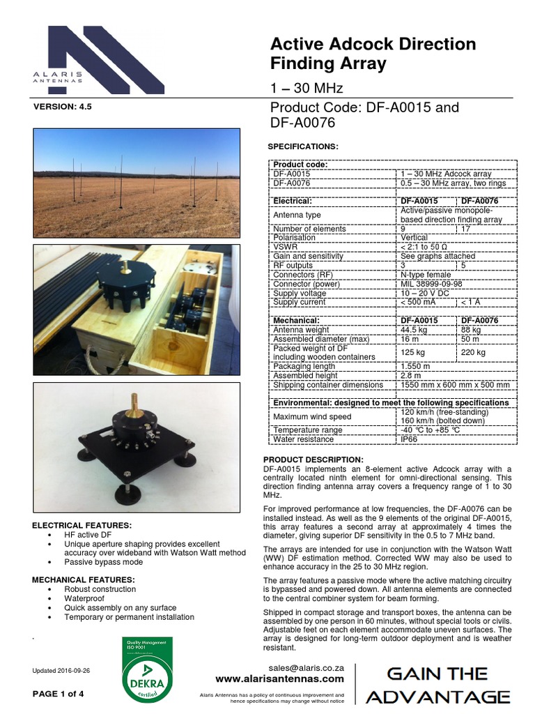 Active Adcock Direction Finding Array: Product Code: Df-A0015 and Df ...