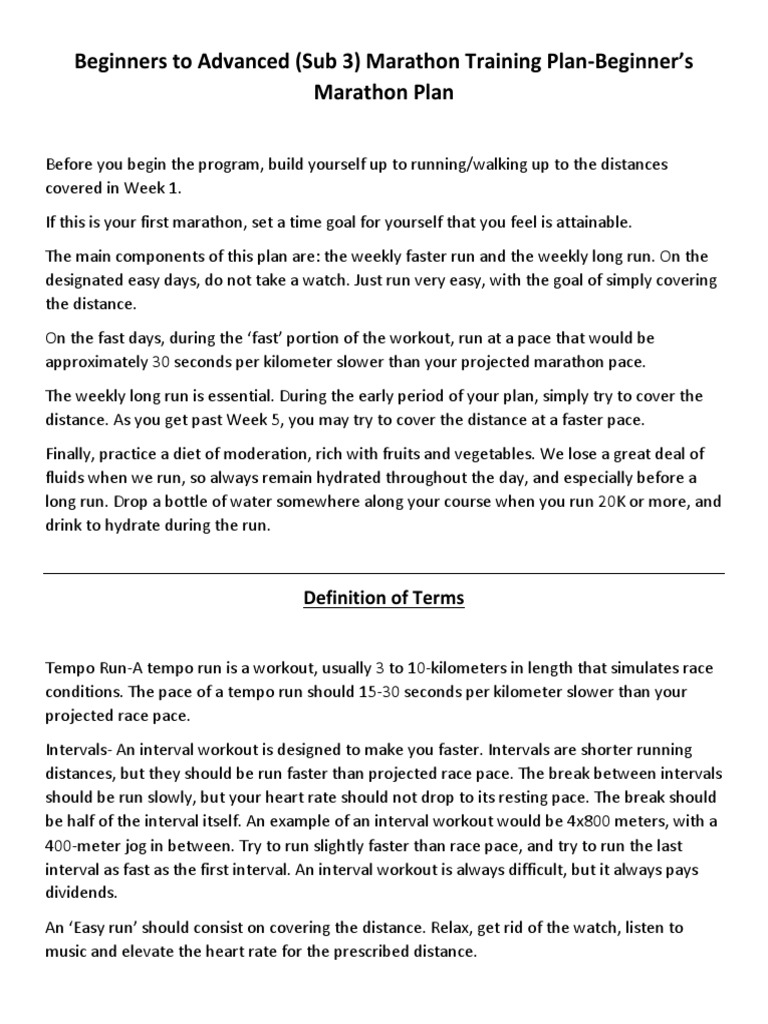 Beginners To Advanced (Sub 3) Marathon Training Plan | PDF | Running ...