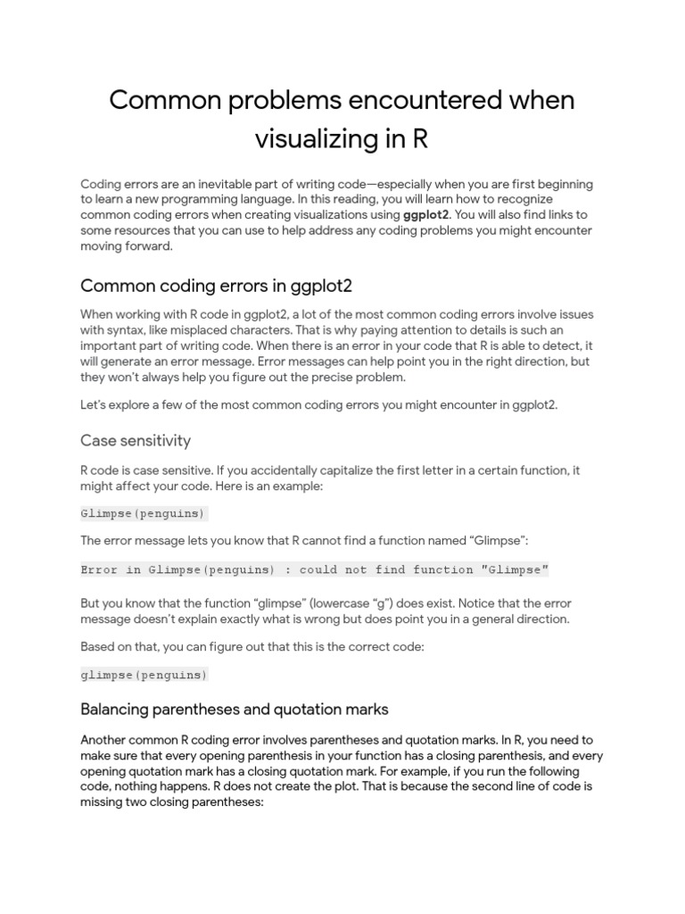 Common Problems Encountered When Visualizing in R | PDF | Bracket ...