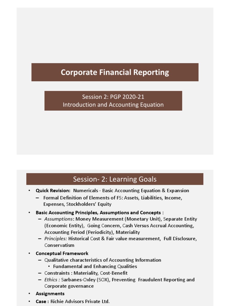 Corporate Financial Reporting: Session 2: PGP 2020-21 Introduction and ...