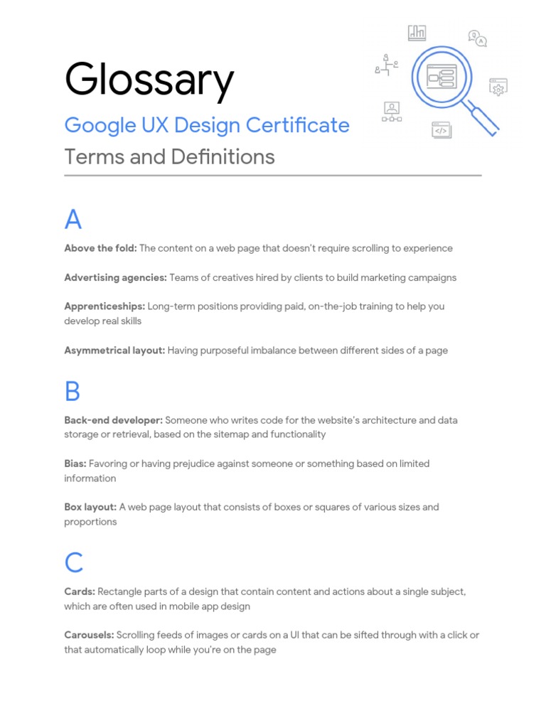 Glossary: Google UX Design Certificate | PDF | Page Layout | Usability